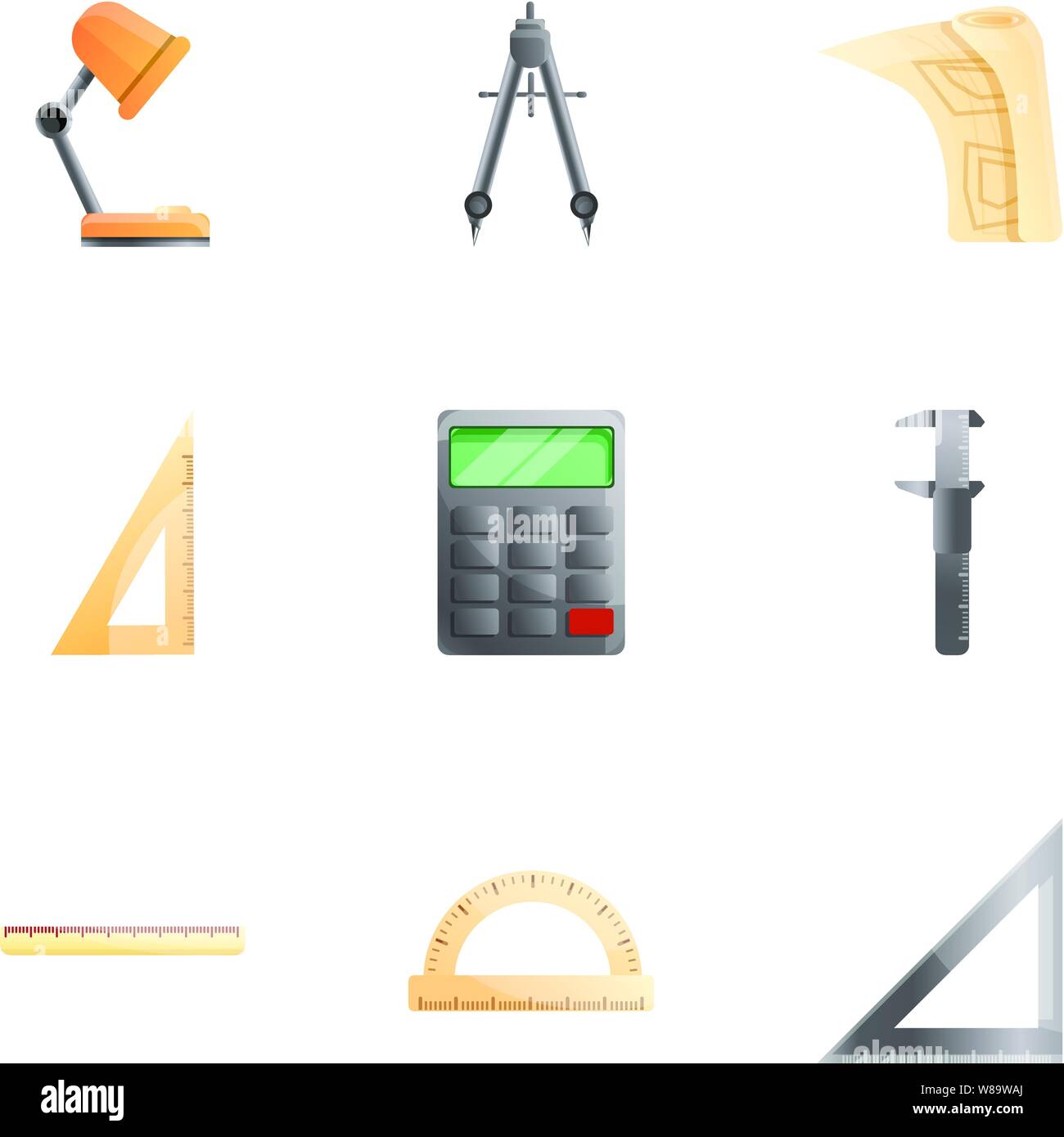 Engineer equipment icon set. Cartoon set of 9 engineer equipment vector ...