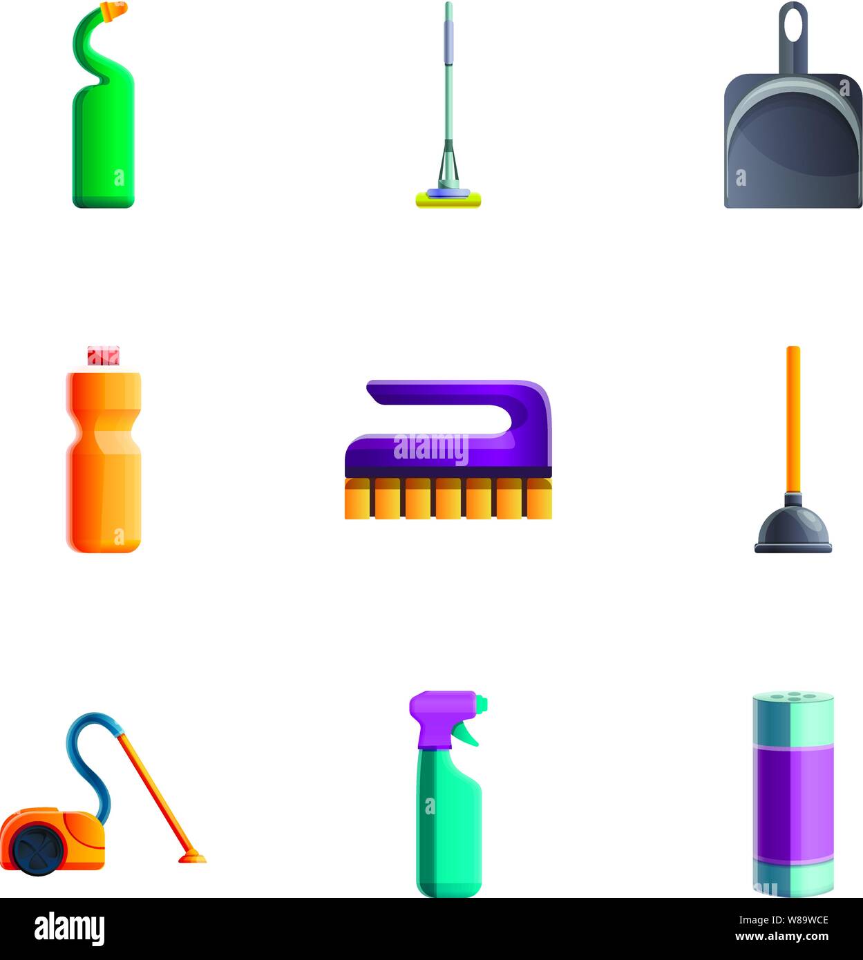 Home cleaning tools icon set. Cartoon set of 9 home cleaning tools ...