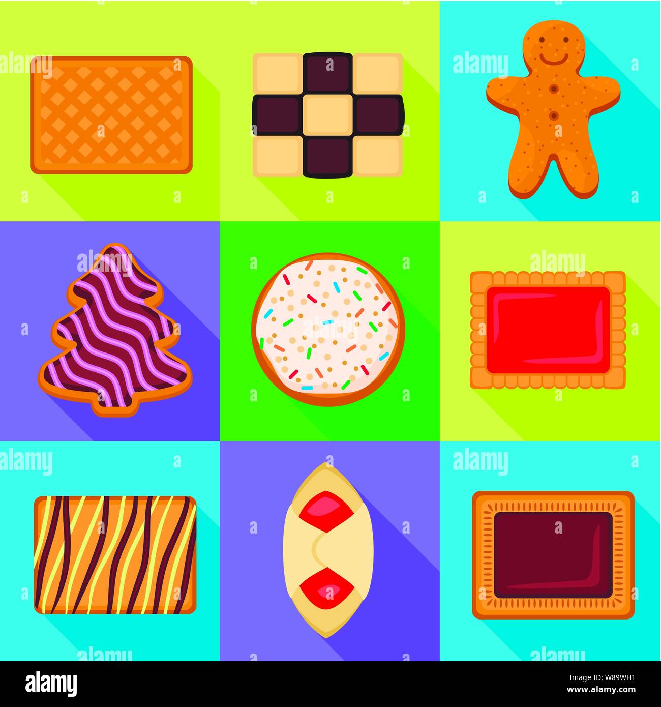 Sweet biscuits icon set. Flat set of 9 sweet biscuits vector icons for ...