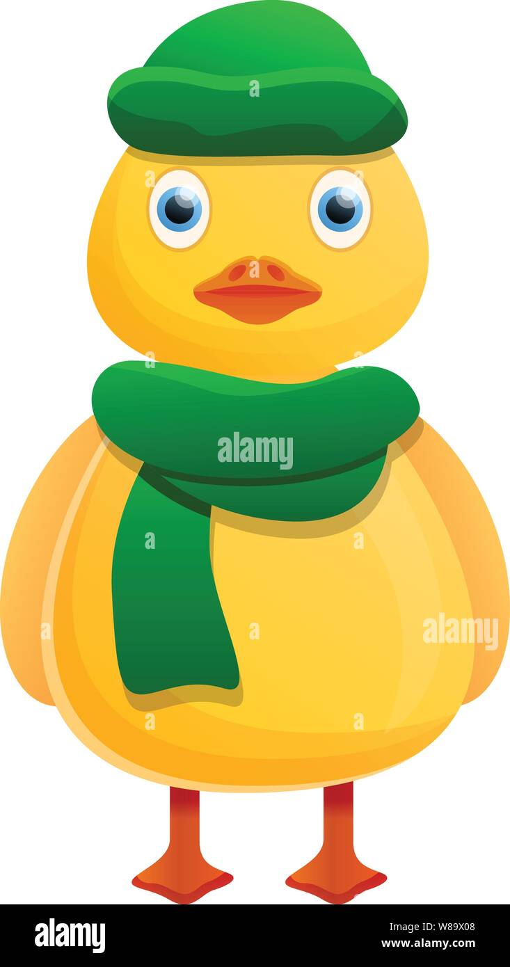 Yellow duck green winter clothes icon. Cartoon of yellow duck green ...