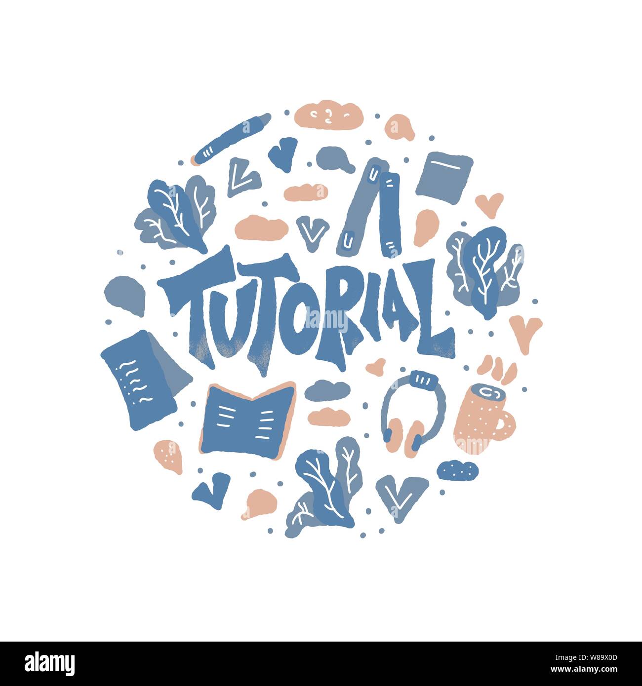 Tutorial round concept. Lettering with decoration. Tutorial text and ...
