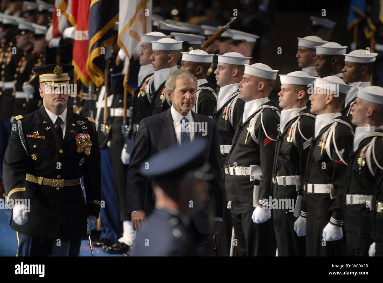 President George W. Bush inspects the troops at the Armed Forces Full ...