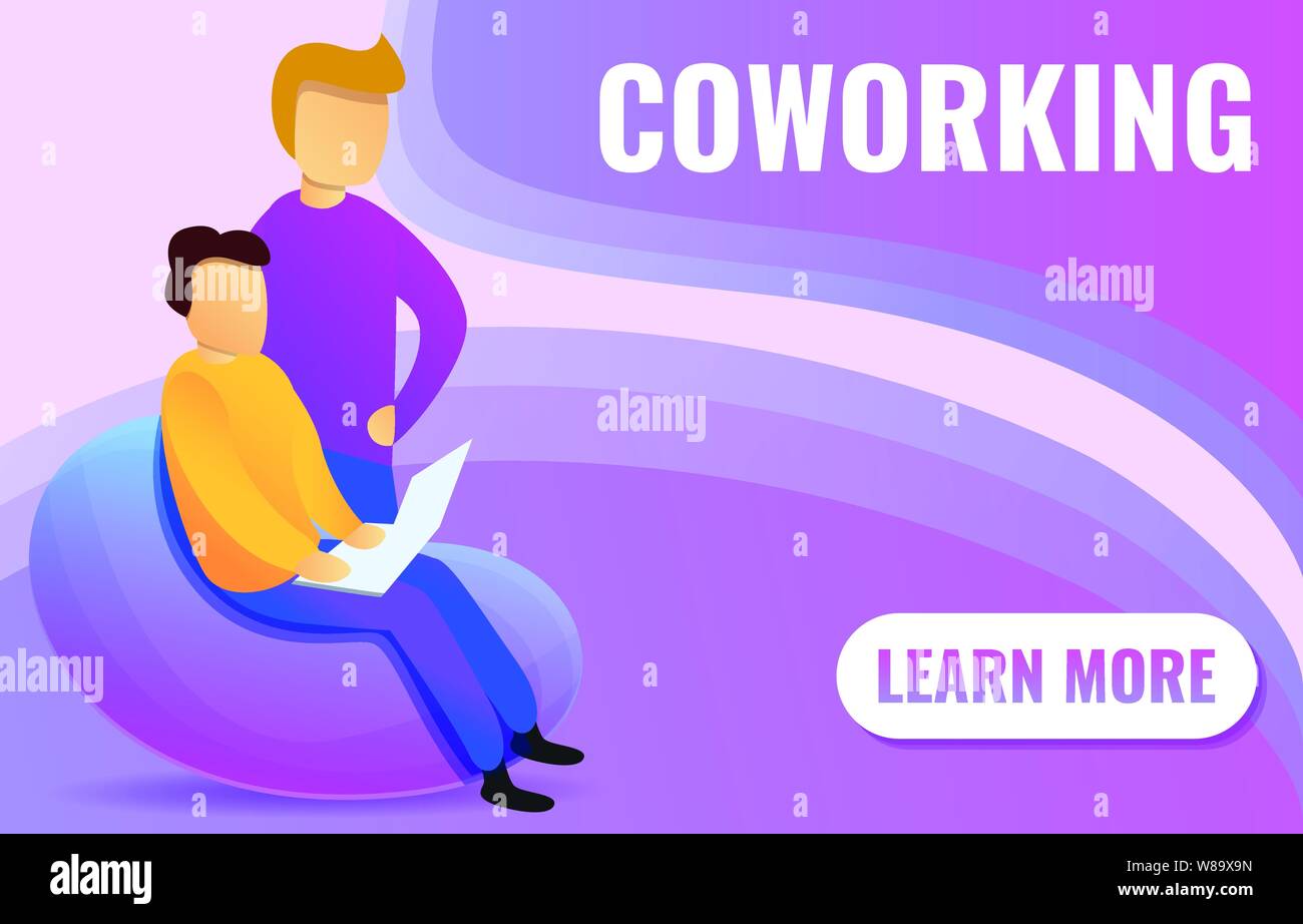 Modern coworking concept banner. Cartoon illustration of modern ...