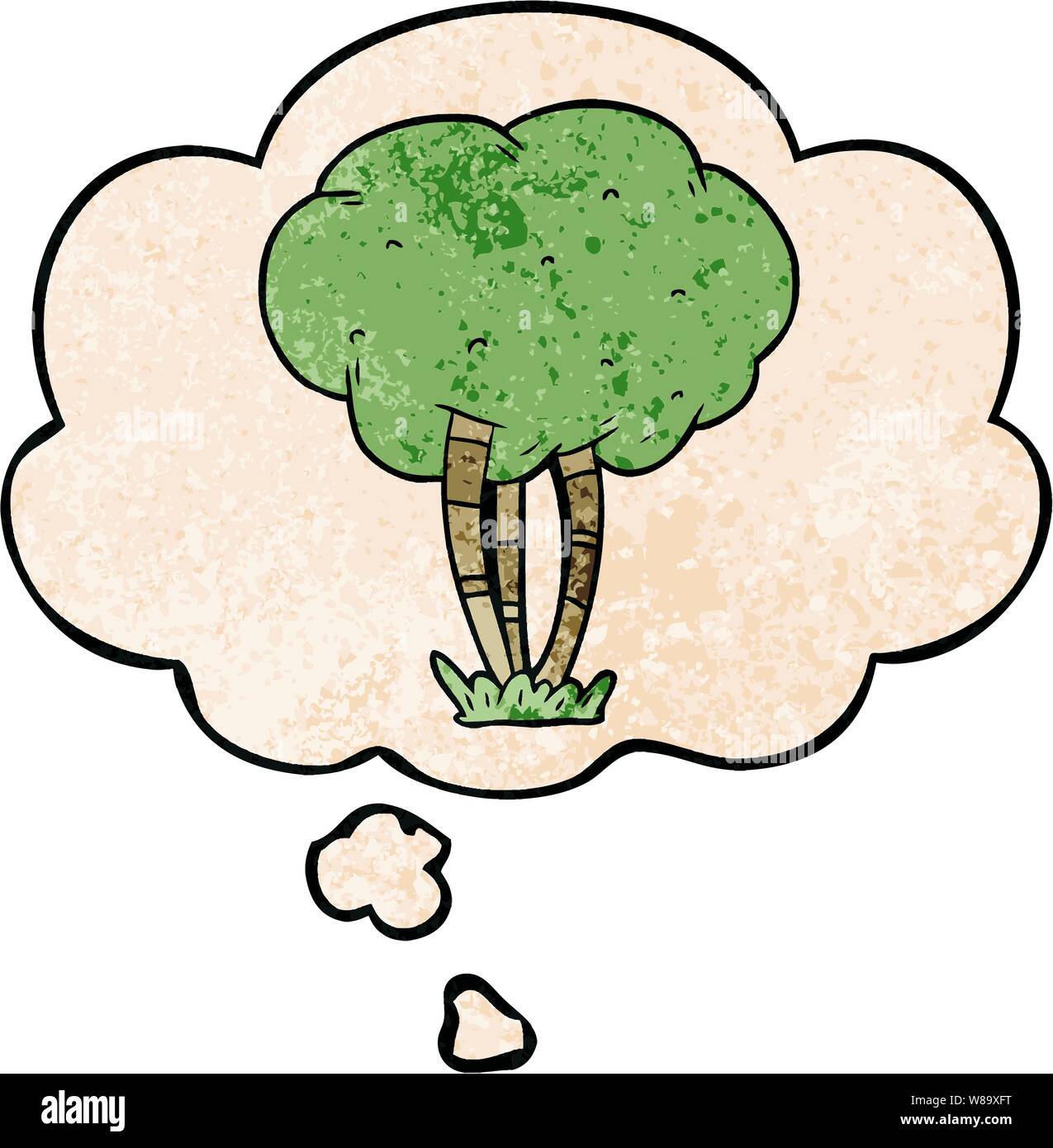 cartoon tree with thought bubble in grunge texture style Stock Vector ...