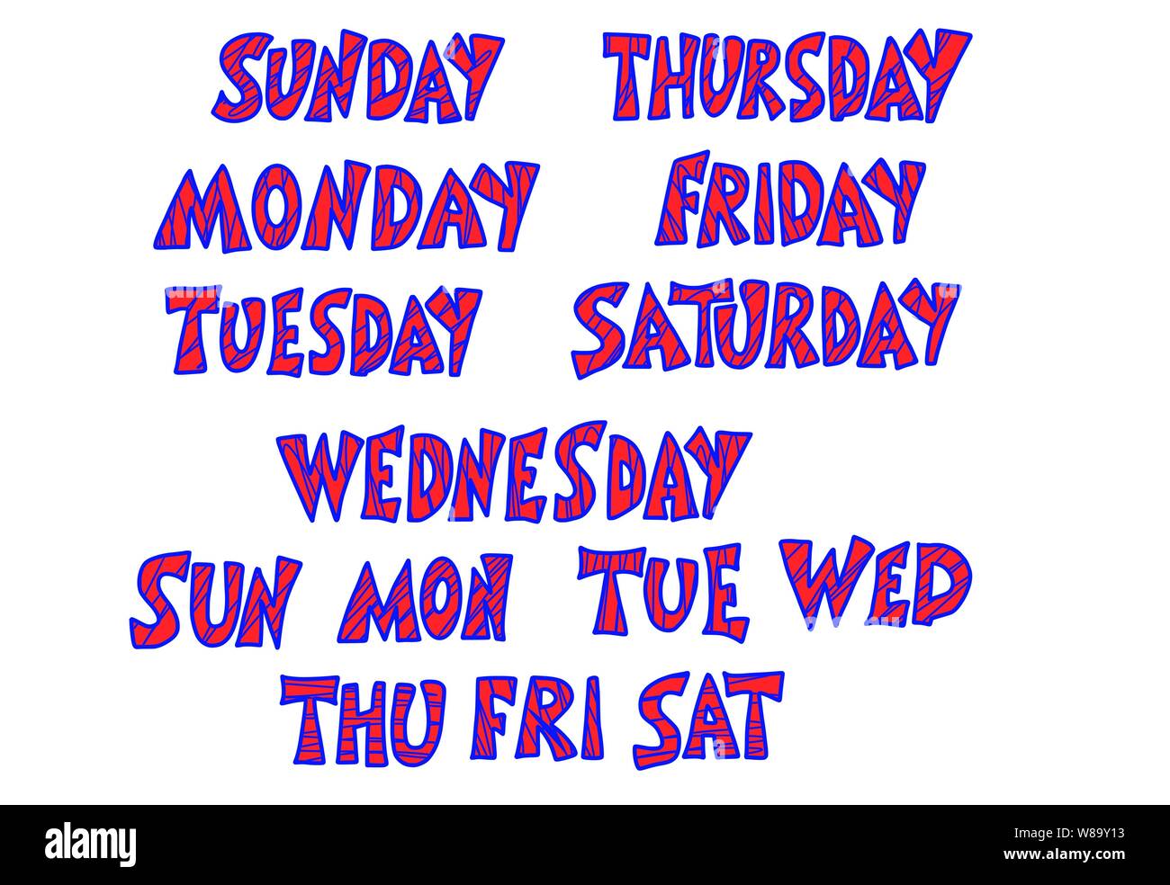 Days of the week lettering. Set of stylized words. Vector illustration ...