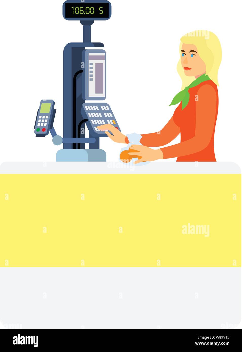 Blonde woman cashier icon. Flat illustration of blonde woman cashier ...