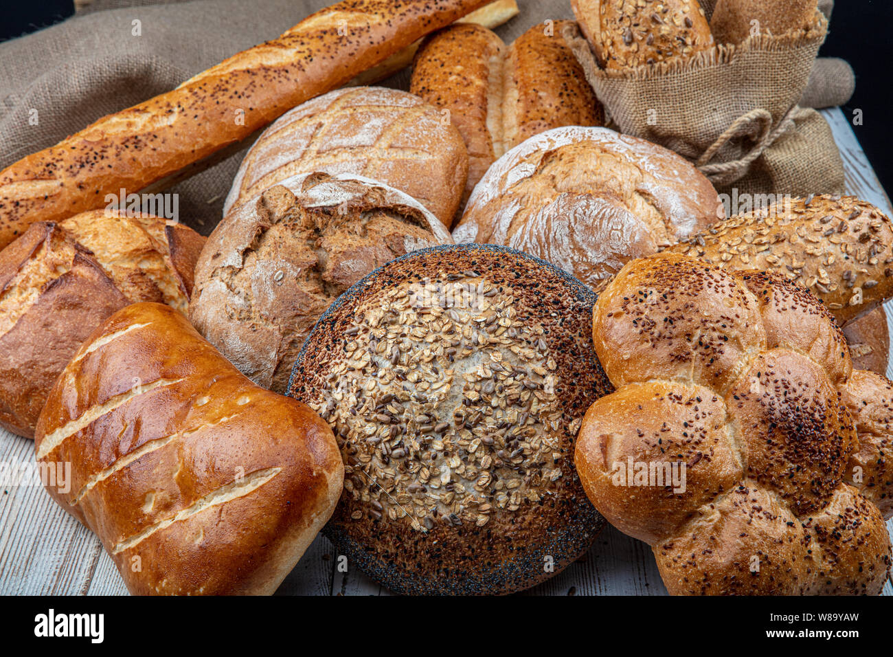 Fresh fragrant bread on the table. Food concept Stock Photo - Alamy