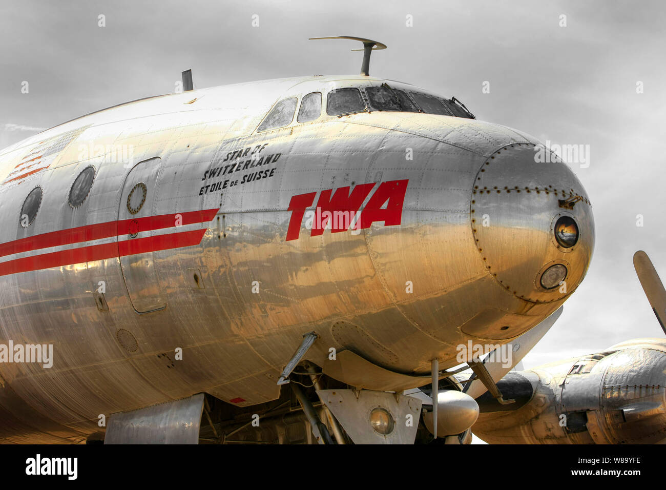 Nose of a 1950s TWA Lockheed L1049 Constellation commercial airliner ...