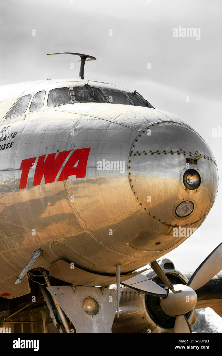 Nose of a 1950s TWA Lockheed L1049 Constellation commercial airliner ...