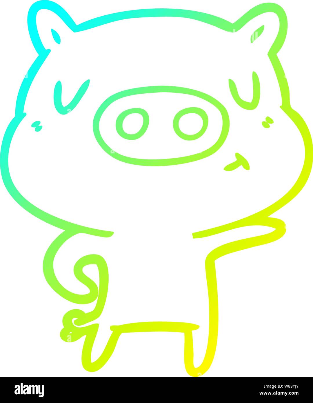 cold gradient line drawing of a cartoon pig pointing Stock Vector Image ...