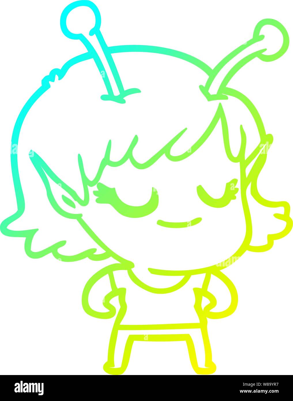 cold gradient line drawing of a smiling alien girl cartoon Stock Vector ...