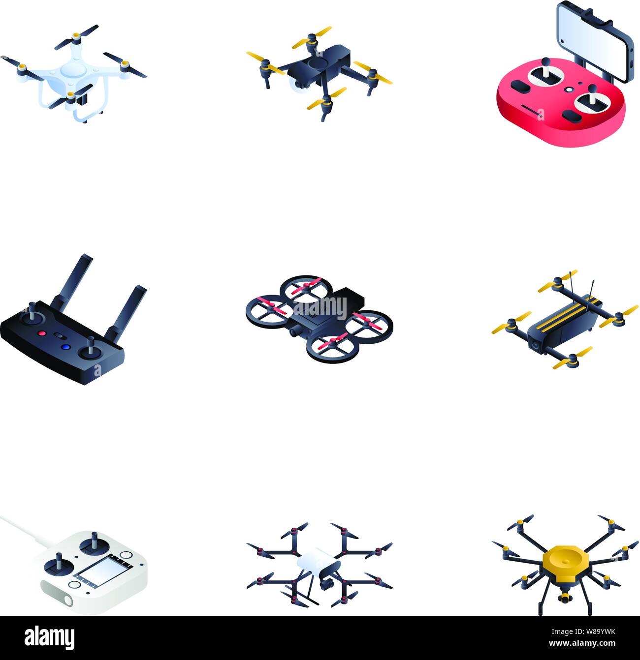 Modern Drone Icon Set Isometric Set Of 9 Modern Drone Vector Icons For