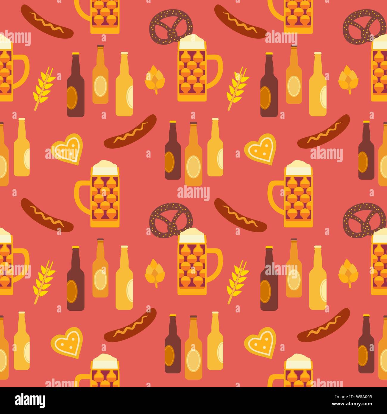Oktoberfest hand drawn icon flat color vector seamless pattern Stock ...