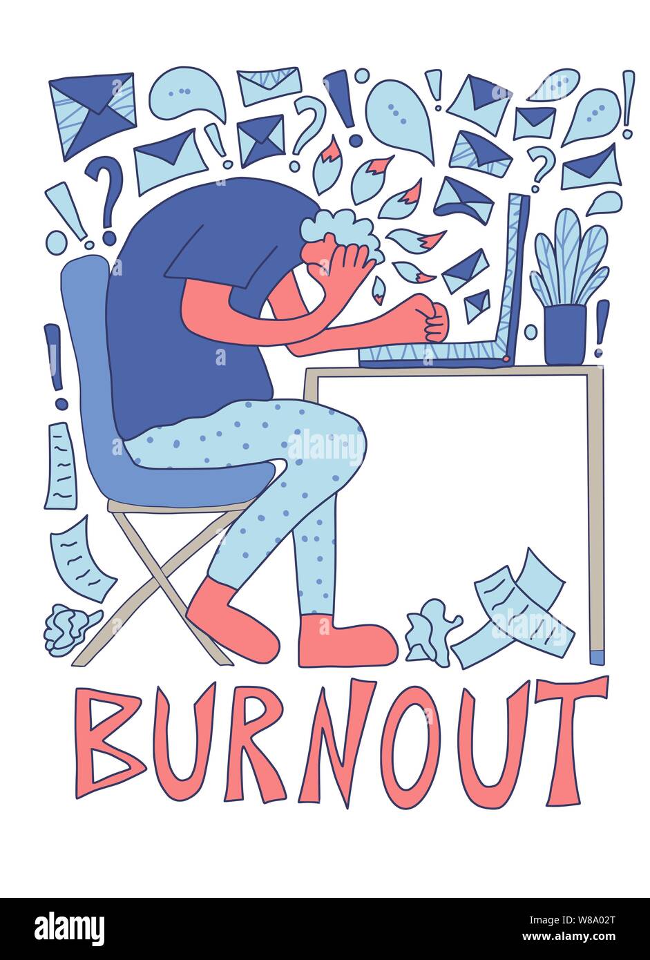 Burnout syndrome concept. Male character sitting at the office. Vector ...