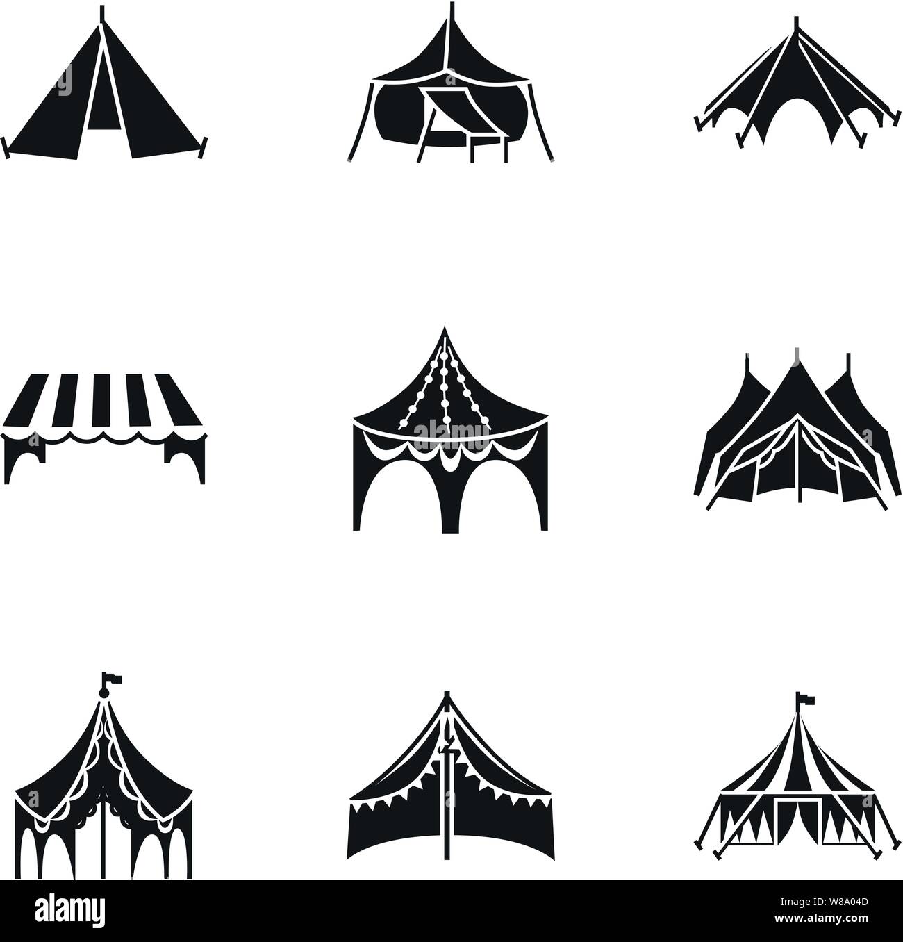 Outdoor tent icon set. Simple set of 9 outdoor tent vector icons for ...