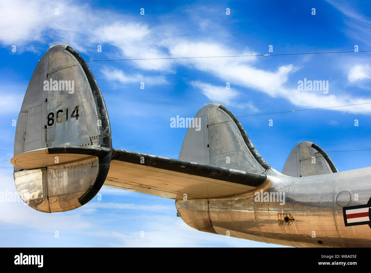 Triple rudder assembly's famous recognizable part of a Lockheed L1049 ...