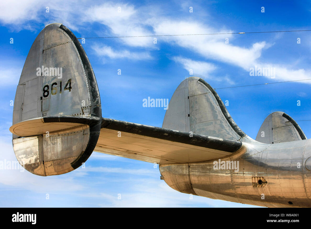 Triple rudder assembly's famous recognizable part of a Lockheed L1049 ...