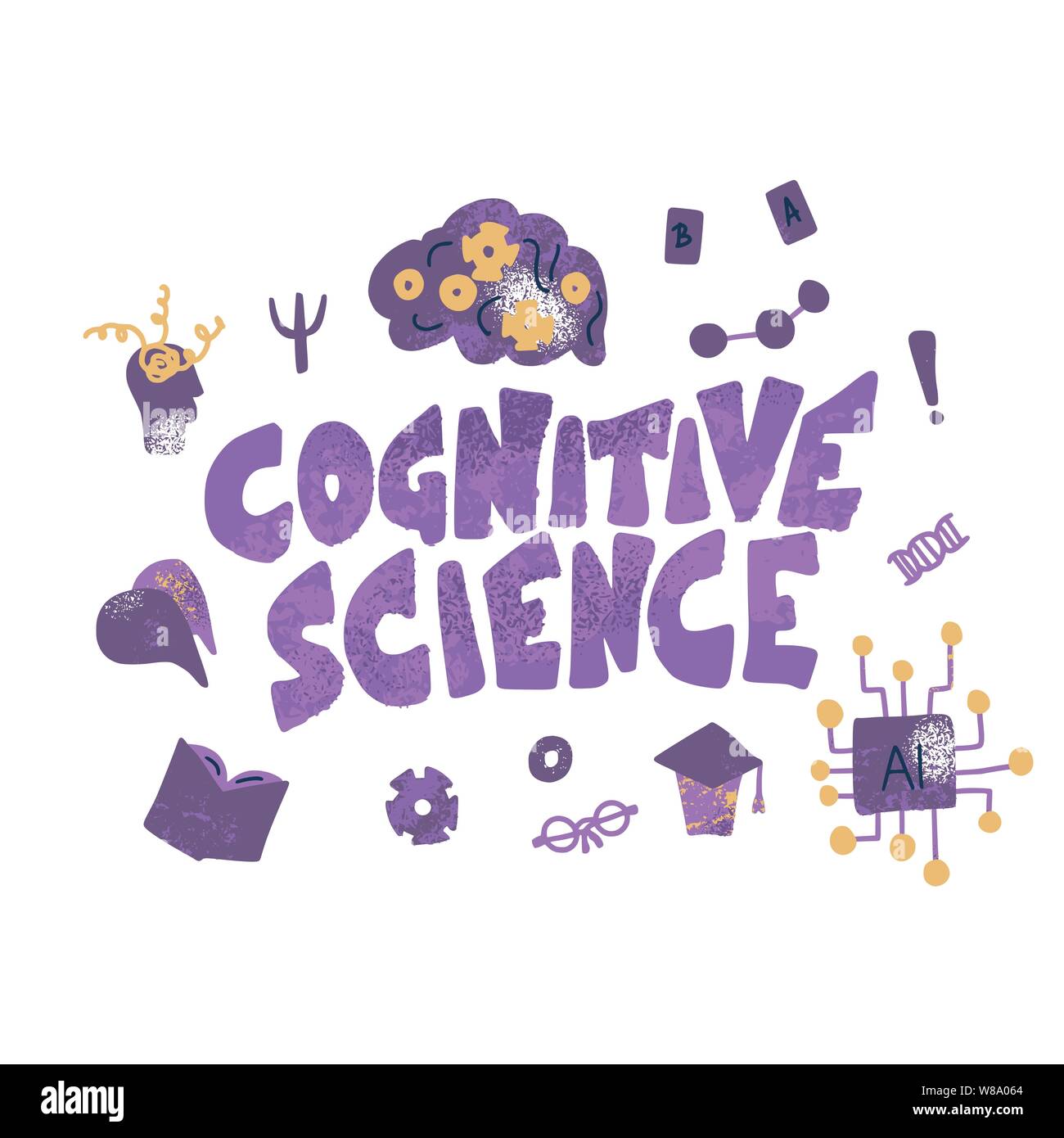 Cognitive science concept. Set of vector elements and text Stock Vector ...