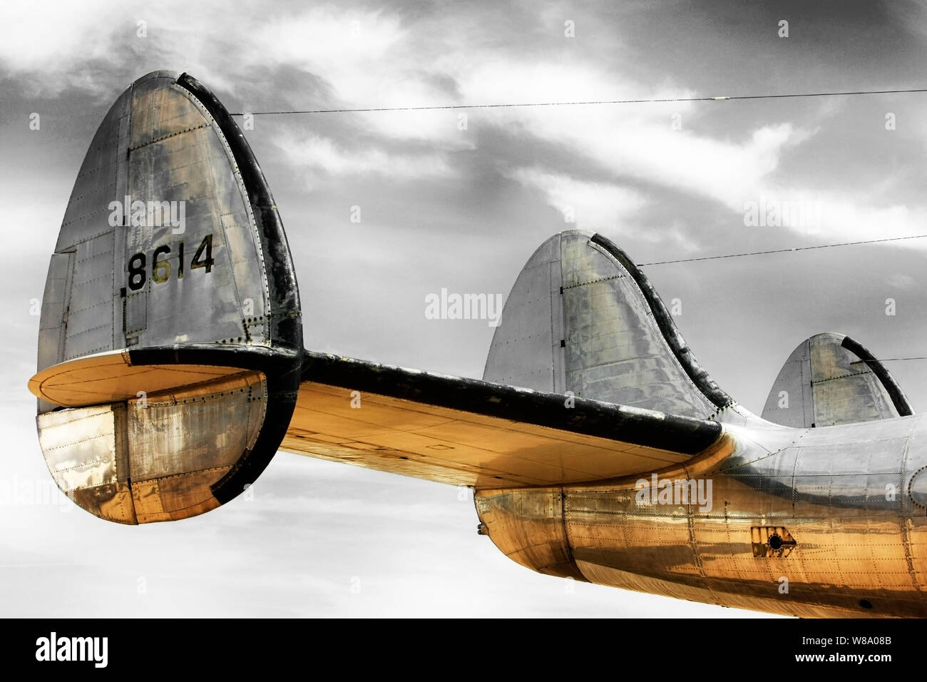 Triple rudder assembly's famous recognizable part of a Lockheed L1049 ...