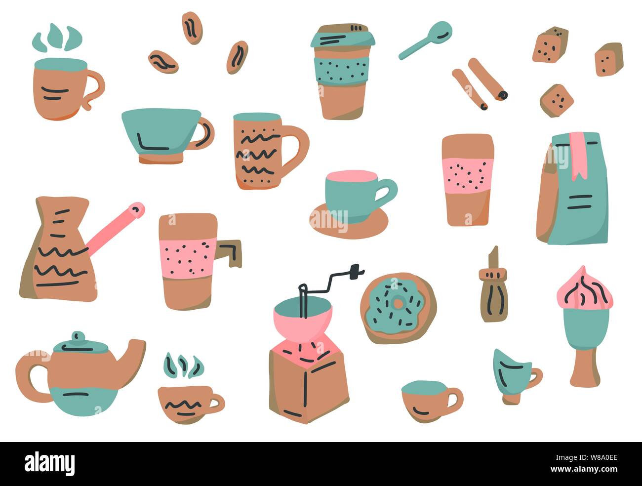 Coffee set. Collection of coffee items isolated on white background ...