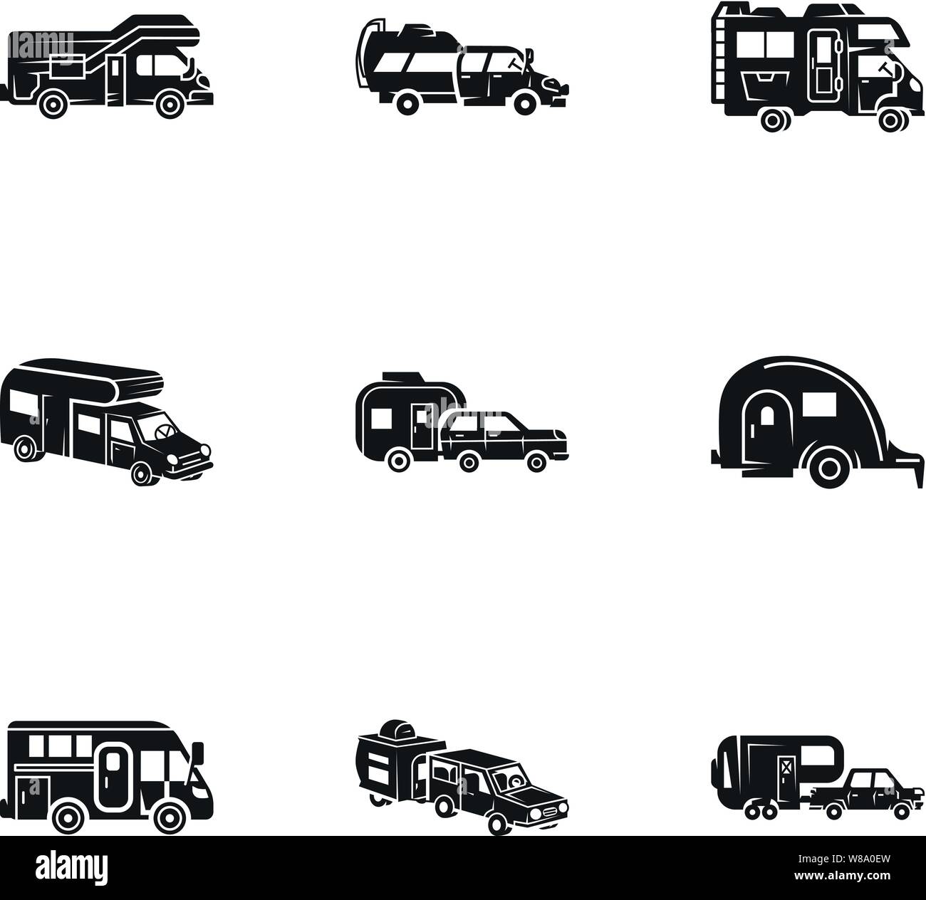 Tourism motorhome icon set. Simple set of 9 tourism motorhome vector ...