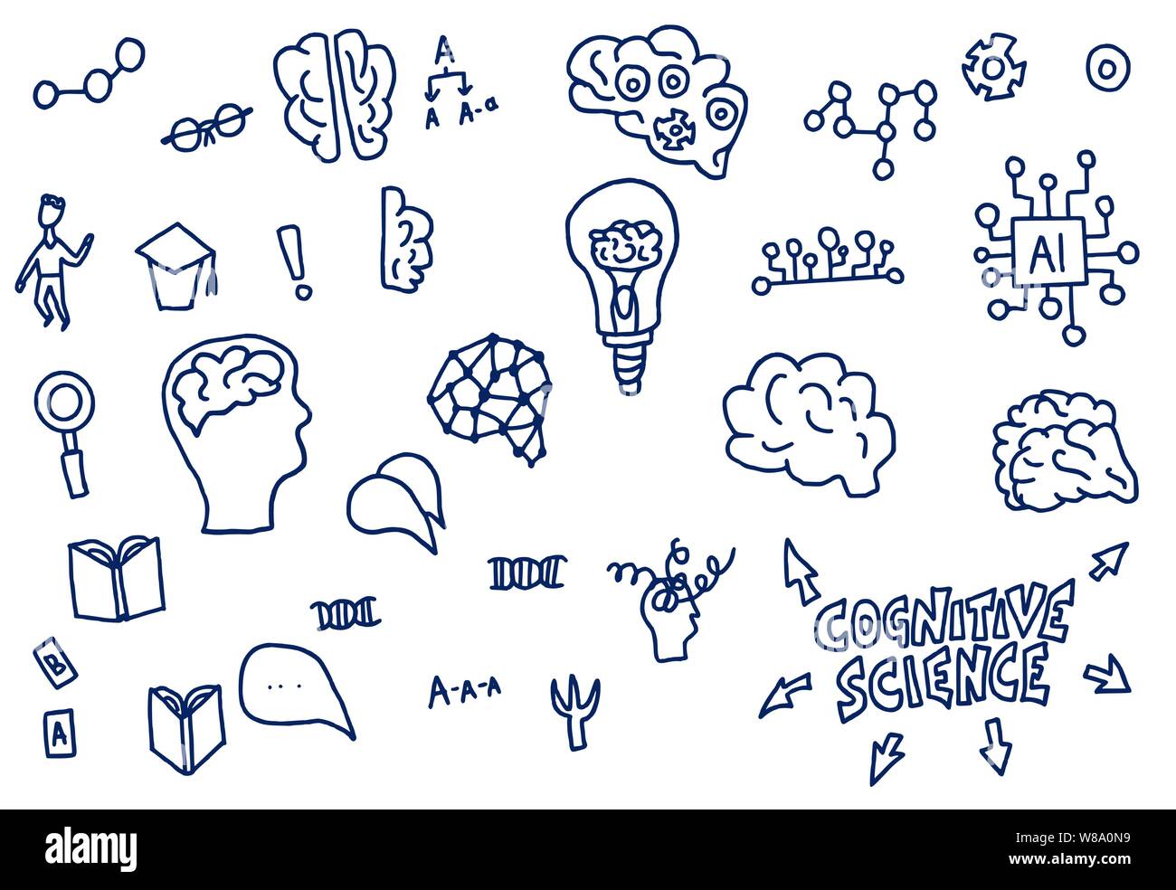 Cognitive science signs. Set of vector elements in doodle style Stock ...