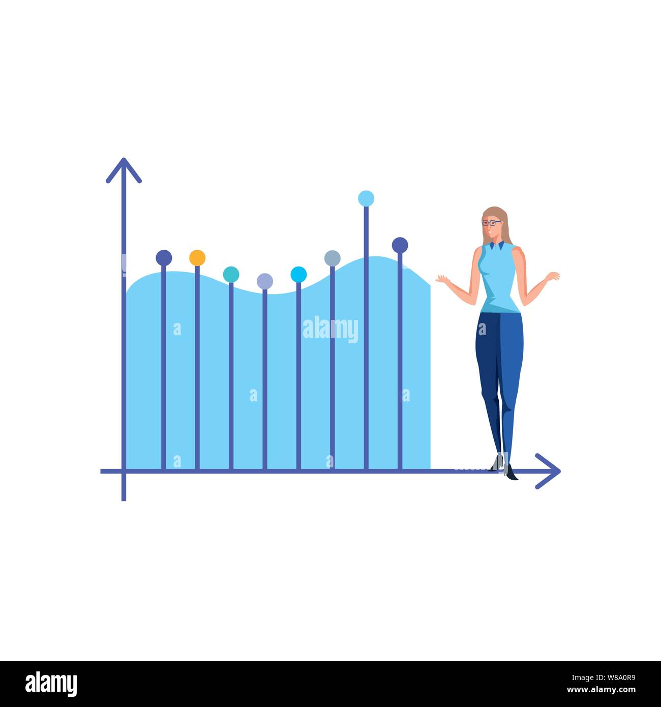 business woman elegant with statistic graphic vector illustration ...