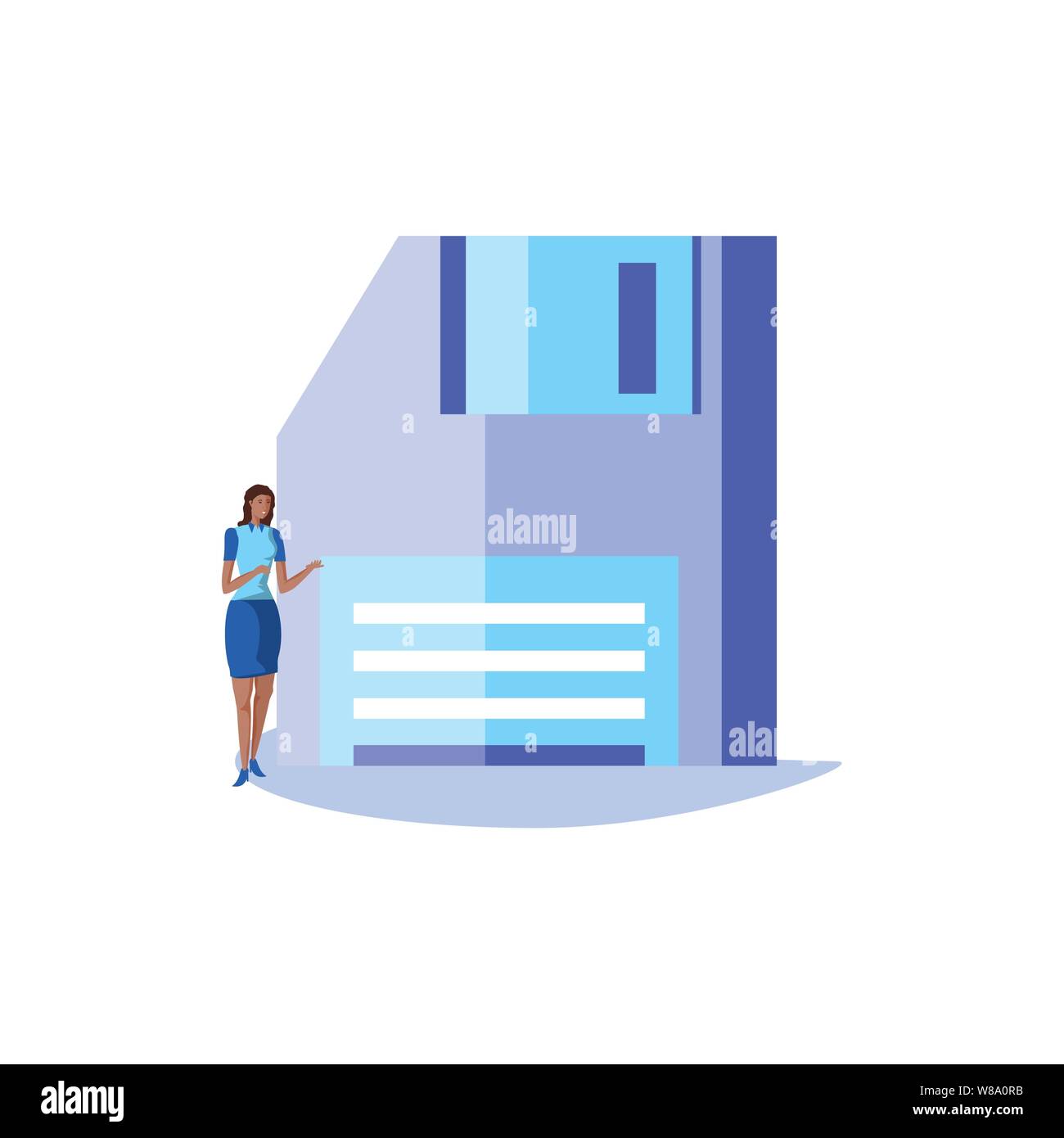business woman elegant with floppy disk vector illustration design ...