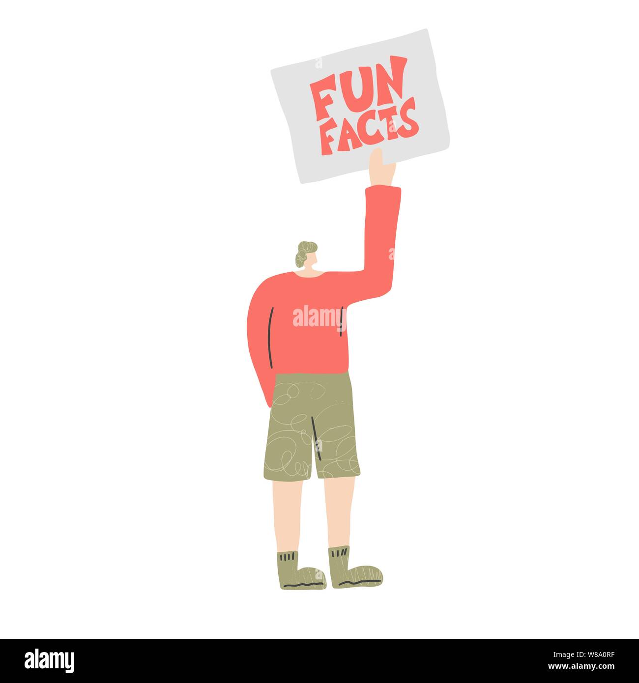 Fun facts banner. Man standing with sign boards. Young persons holding ...