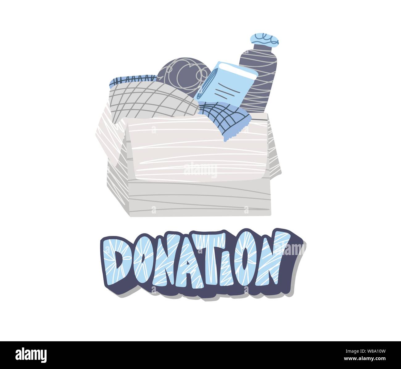 Donation box with text. Donate things with lettering isolated on white ...