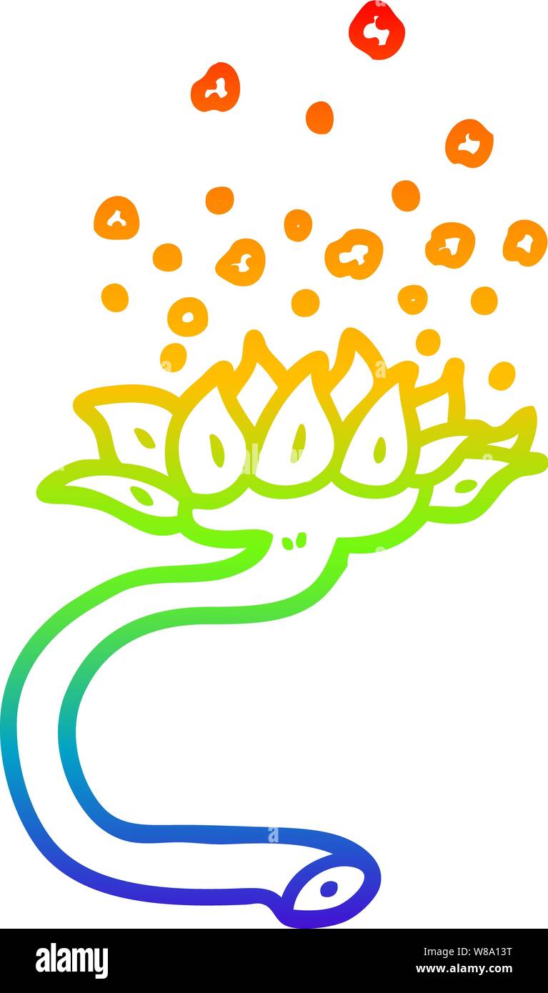 rainbow gradient line drawing of a cartoon flower releasing pollen ...