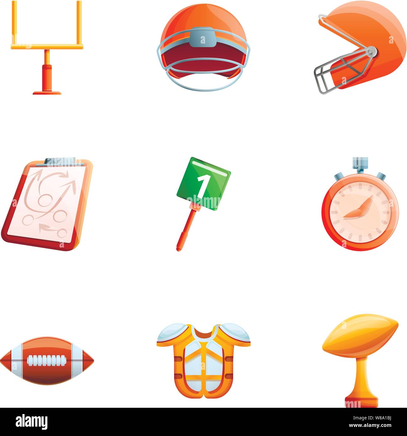 American football coach icon set. Cartoon set of 9 american football ...