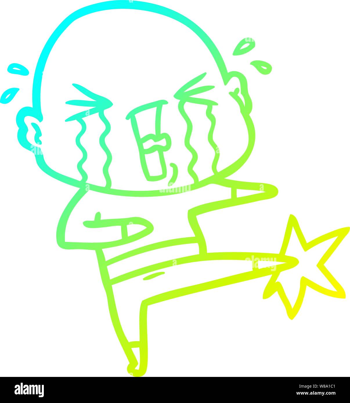 cold gradient line drawing of a cartoon crying bald man Stock Vector ...