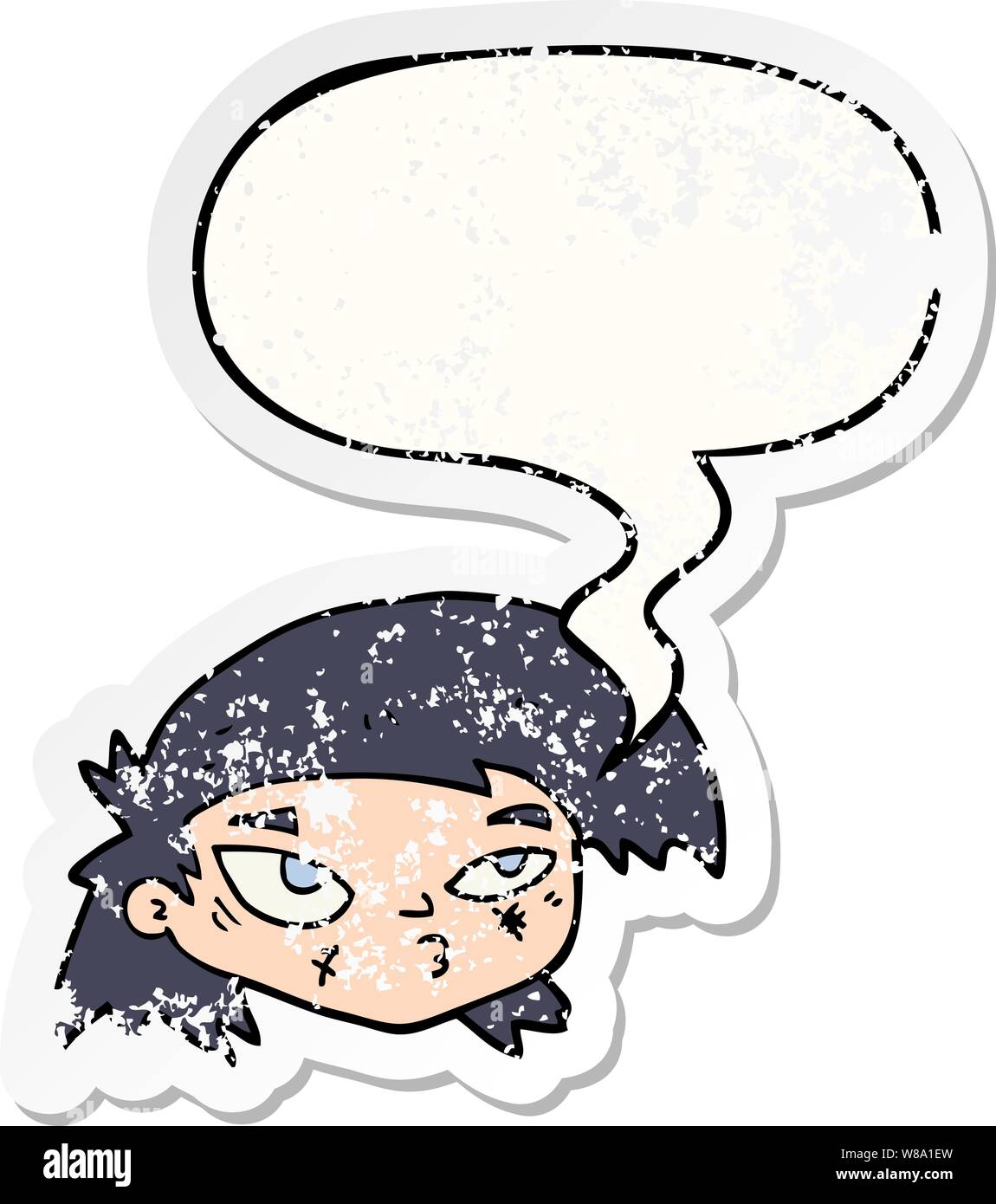 cartoon scratched up face with speech bubble distressed distressed old ...