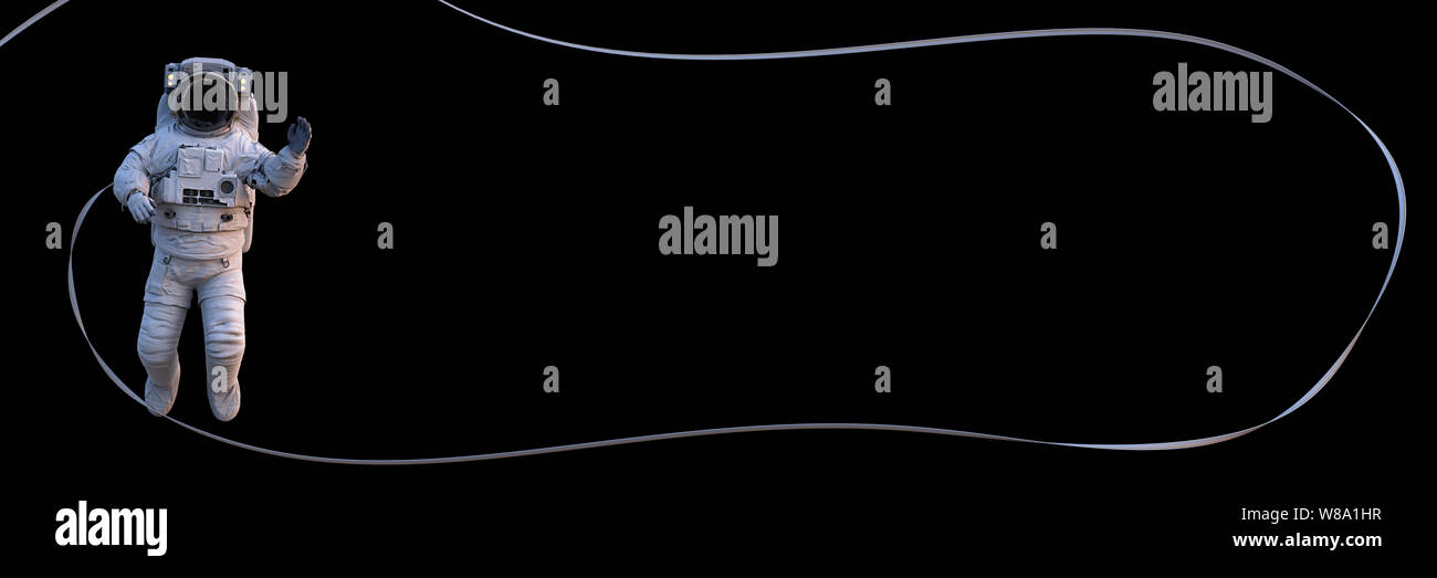 astronaut with safety tether waving, isolated on black background Stock ...