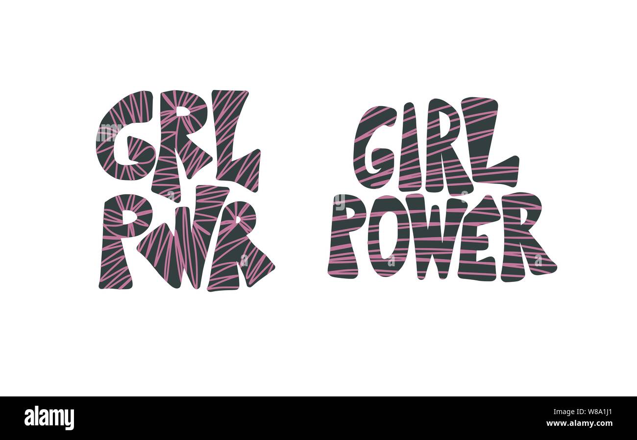 Girl power quotes isolated. GRL PWR hand lettering. Feminist slogan ...