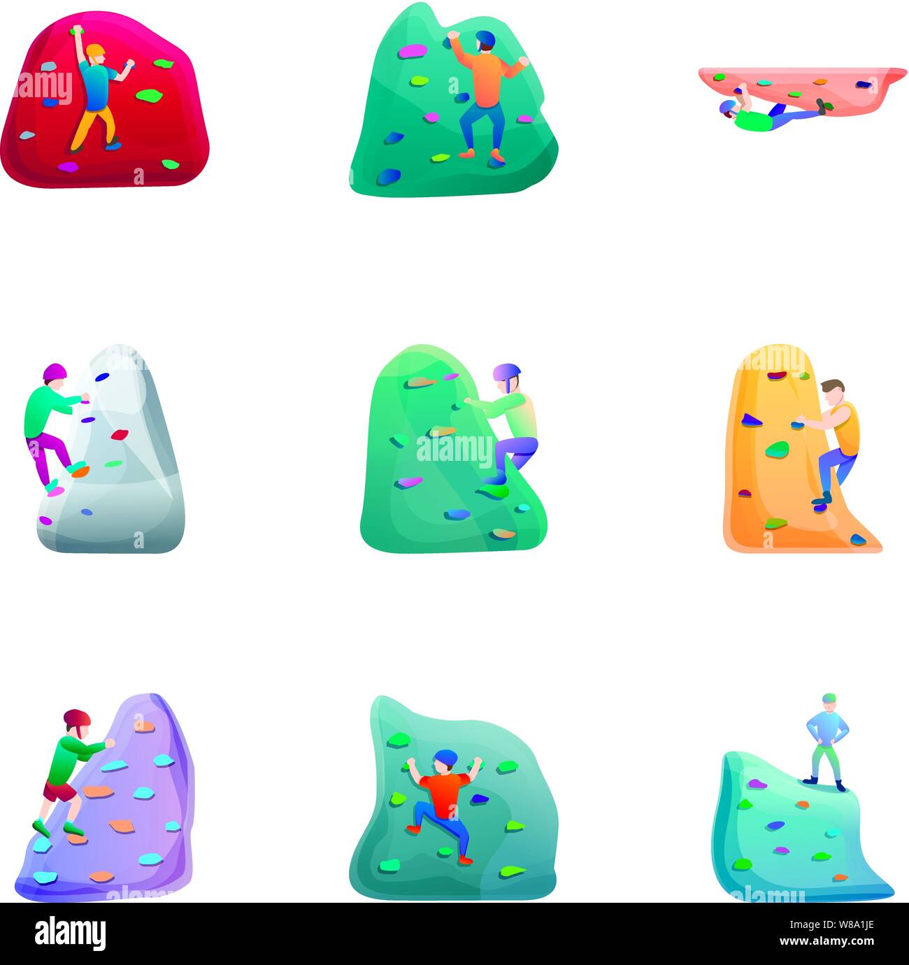Wall climbing icon set. Cartoon set of 9 wall climbing vector icons for ...