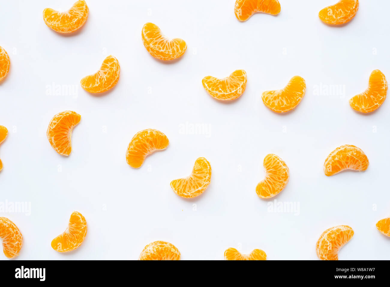 Mandarin segments, Fresh orange isolated on white background. Top view ...