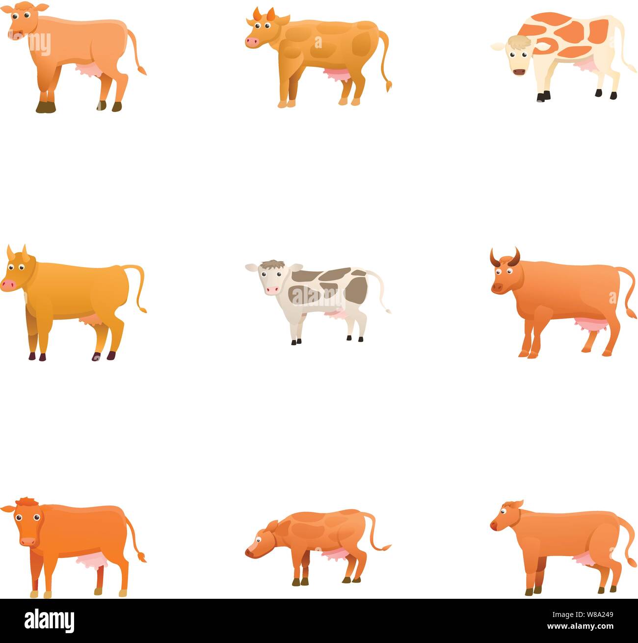 Brown cow icon set. Cartoon set of 9 brown cow vector icons for web ...