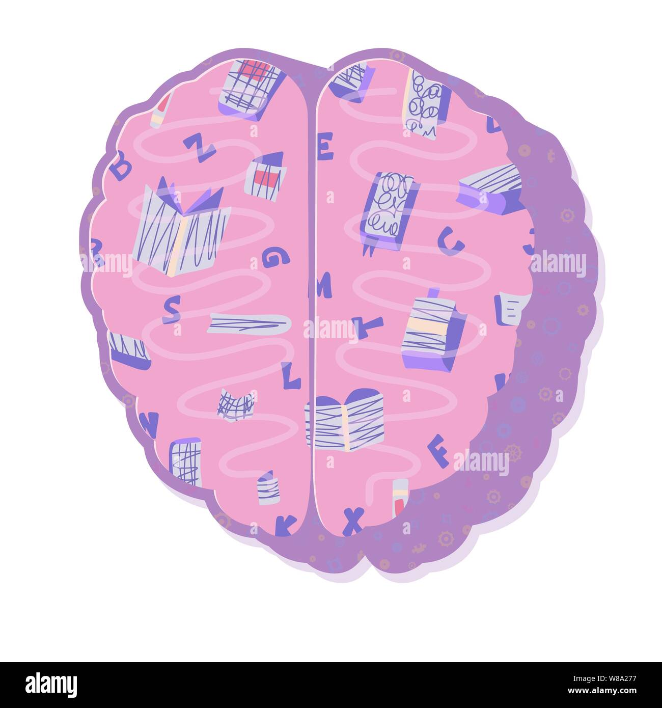 Brain with books decoration. Mind concept. Vector illustration Stock ...