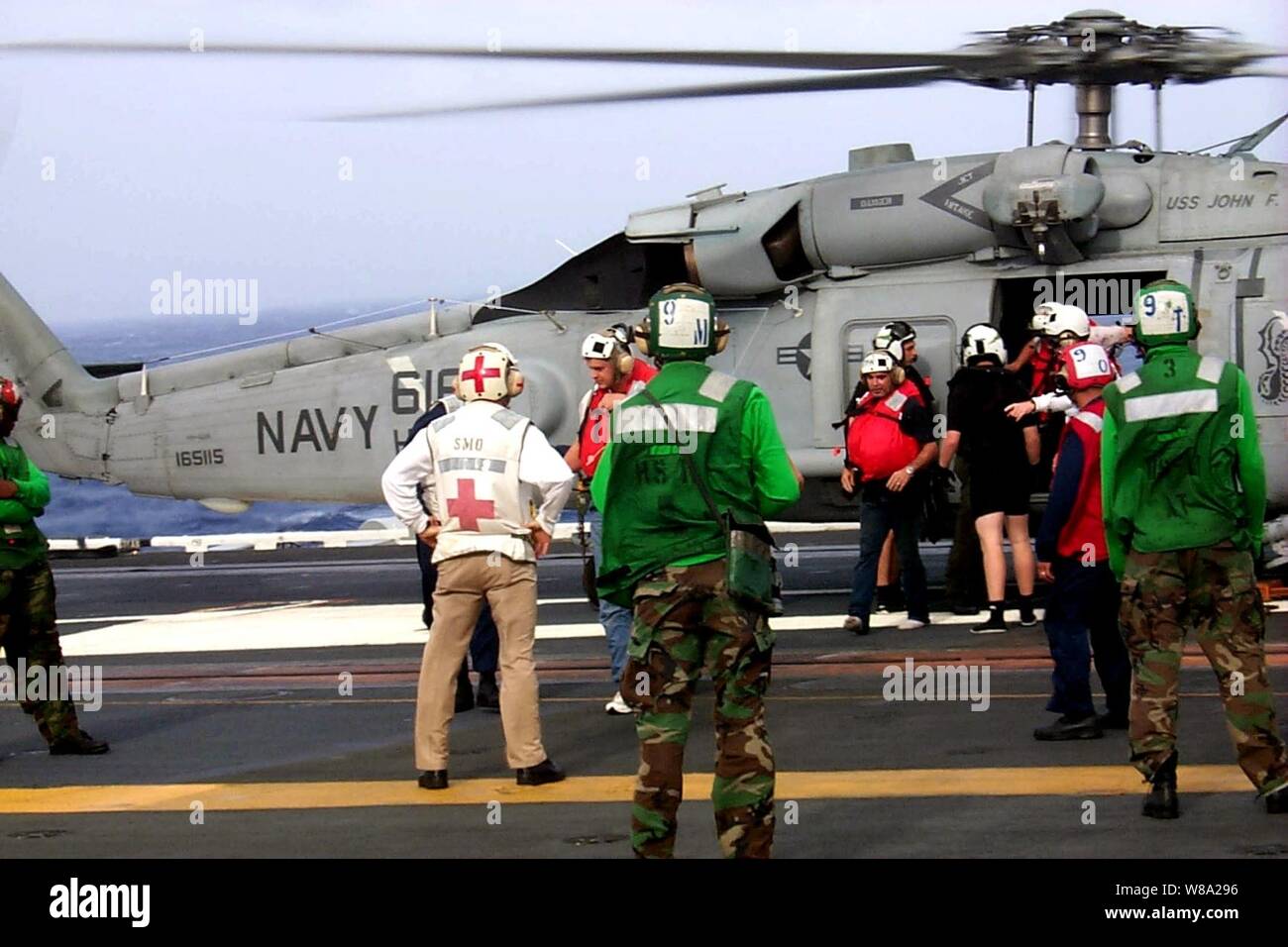 Crew members from the capsized ocean tug Gulf Majesty (wearing orange ...