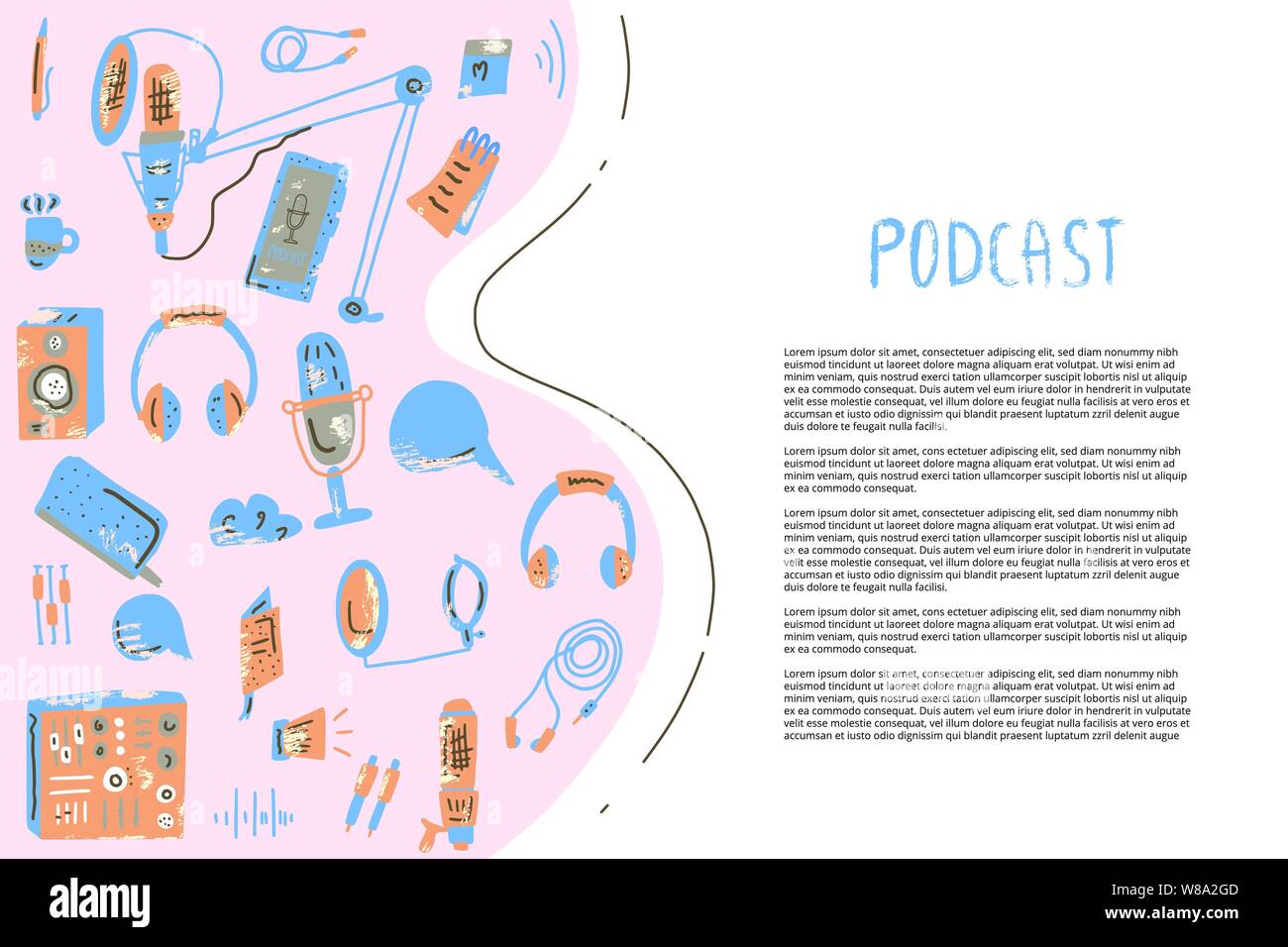 Podcast banner template with handwritten lettering and decoration. Text ...