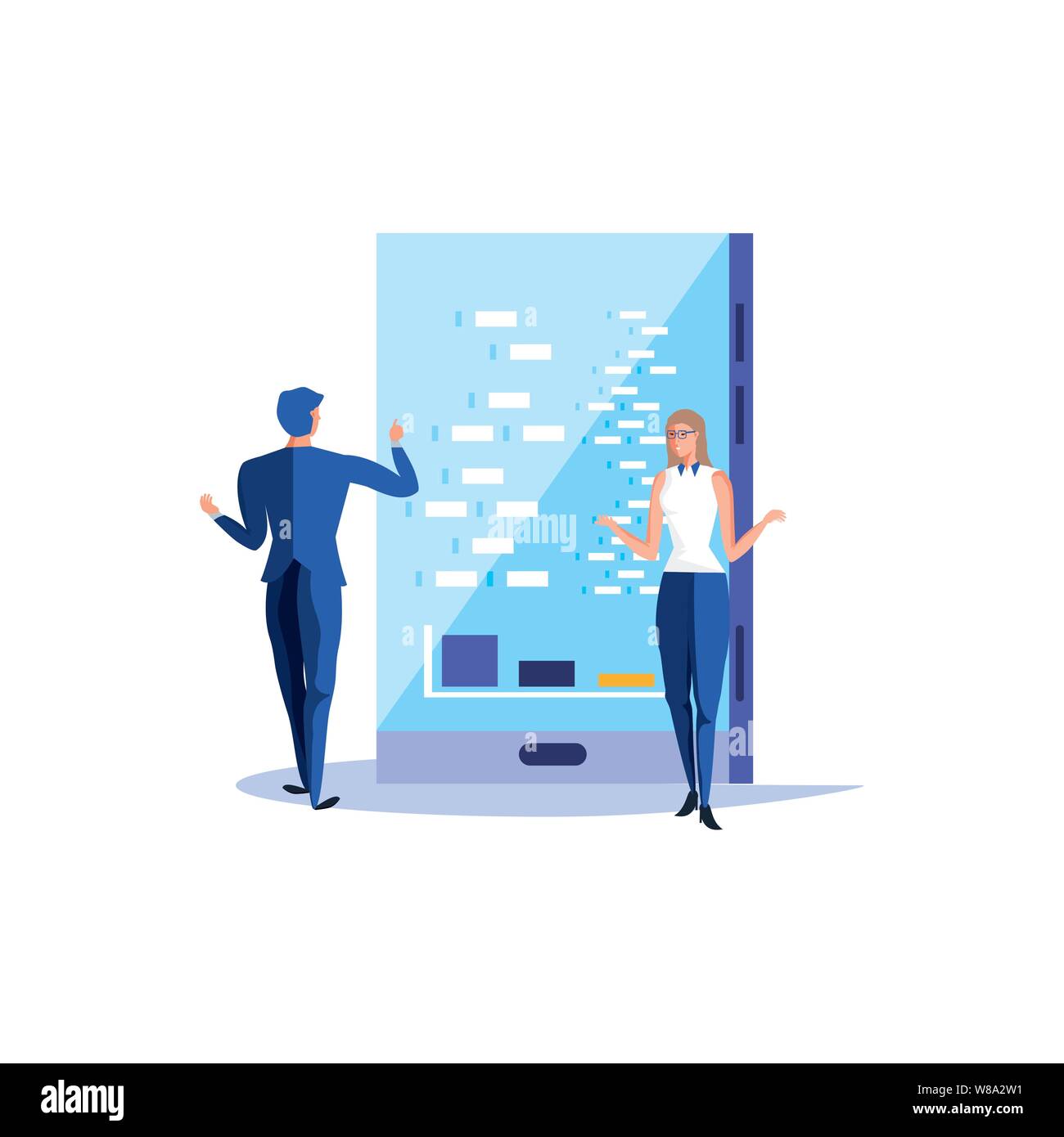 business couple and smartphone with infographic vector illustration ...