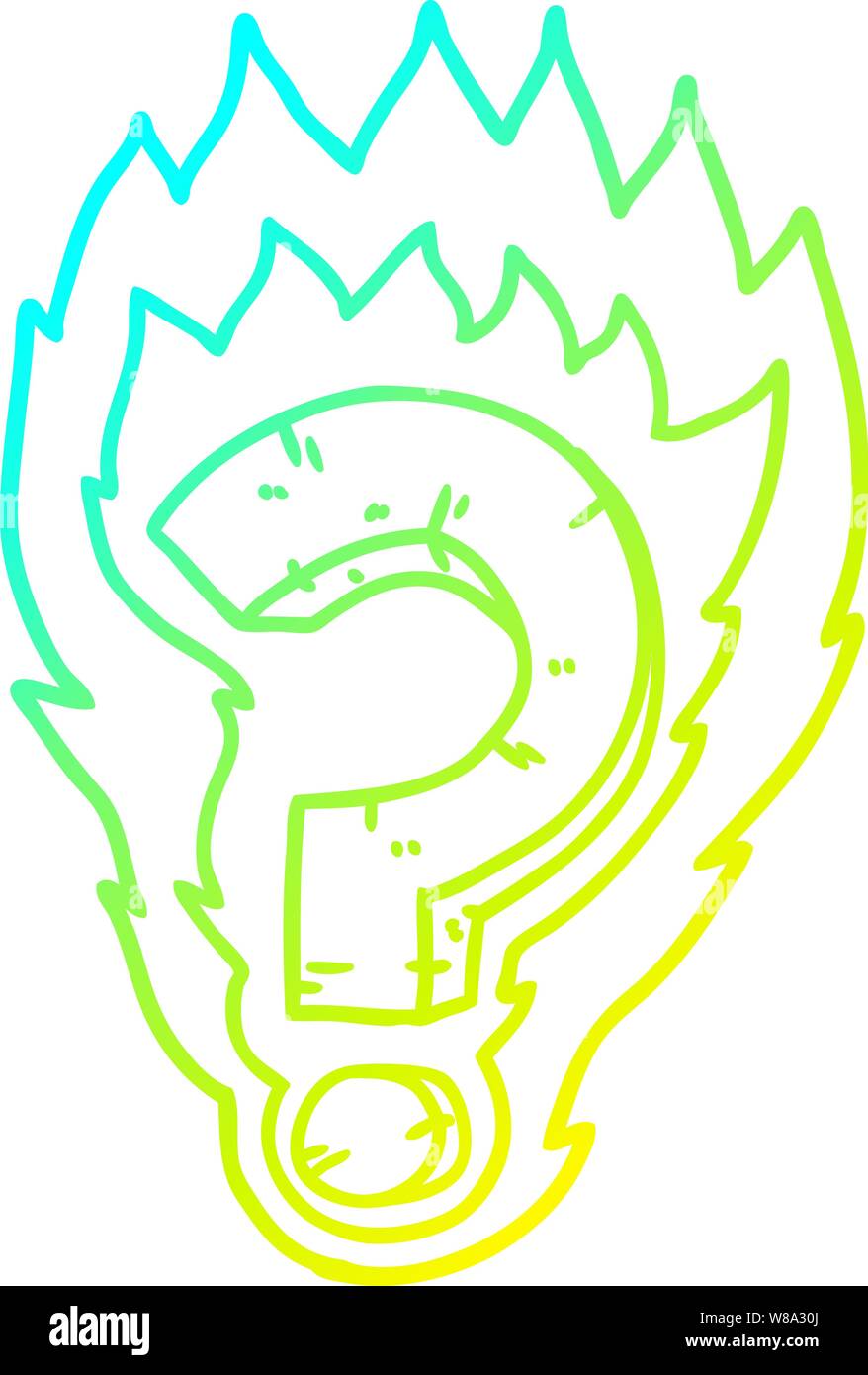 cold gradient line drawing of a cartoon flaming question mark Stock ...