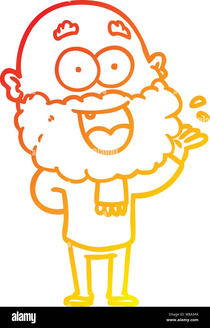warm gradient line drawing of a cartoon crazy happy man with beard ...