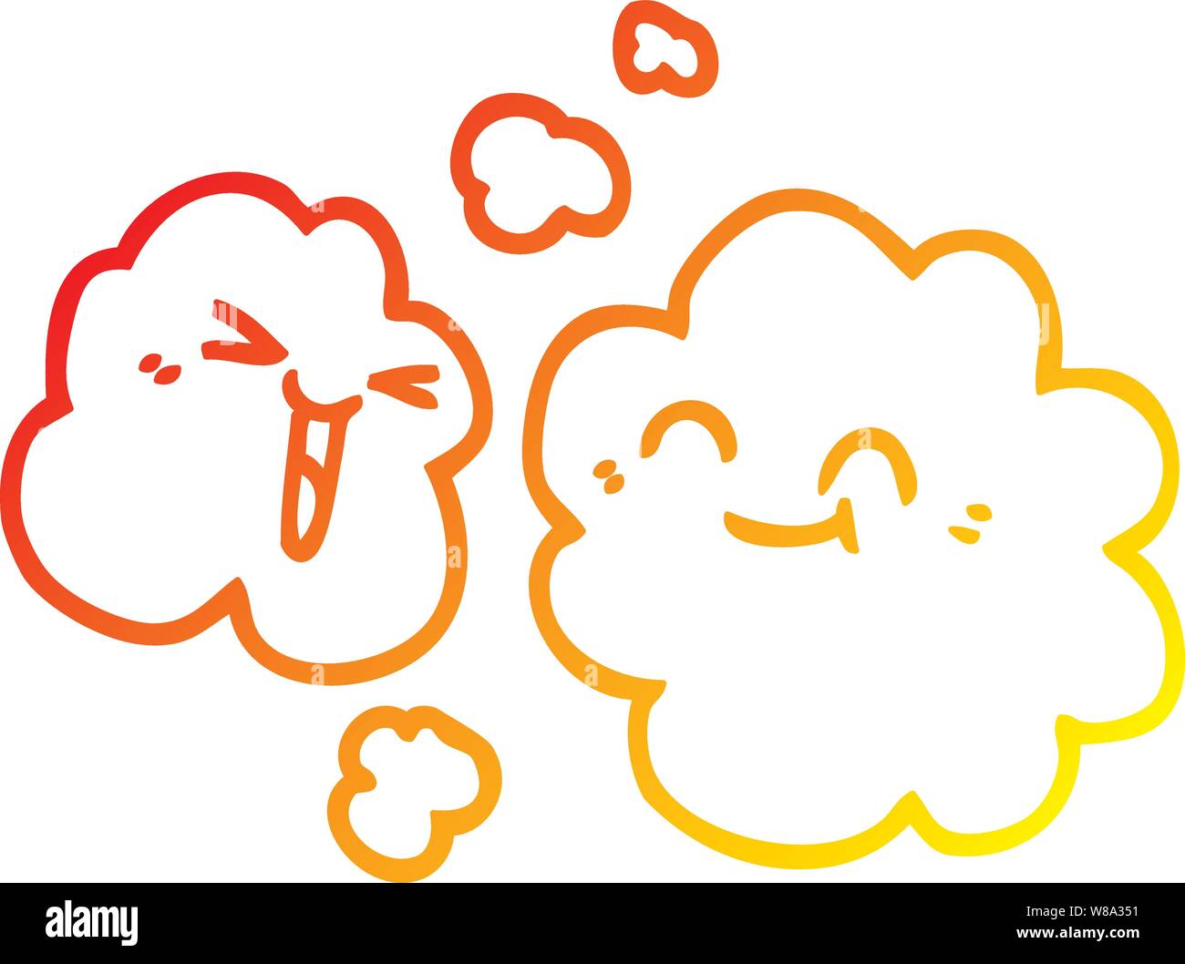 warm gradient line drawing of a cartoon white happy clouds Stock Vector ...