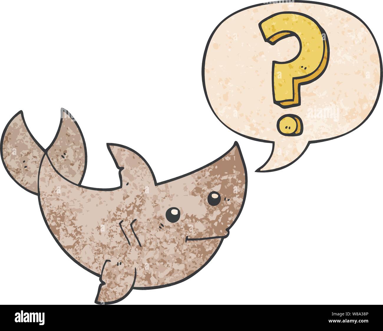 cartoon shark asking question with speech bubble in retro texture style ...