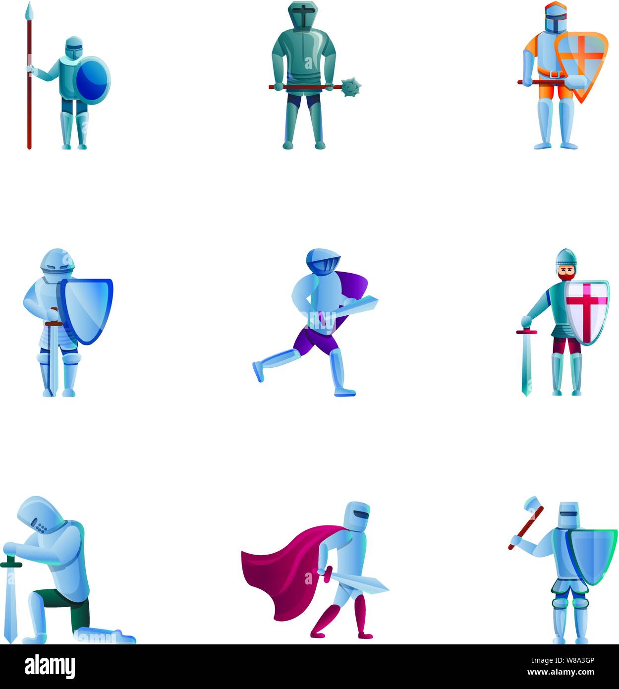 Crusader knights icon set. Cartoon set of 9 crusader knights vector ...