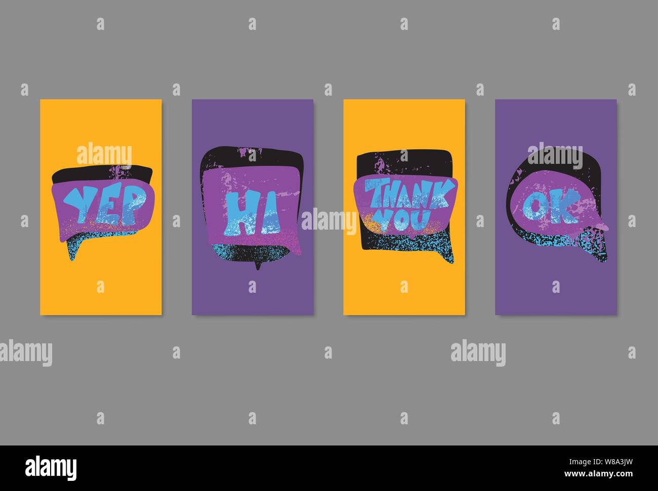 Story social media template of vector phrase. Yep, Hi, Thank you, Ok ...