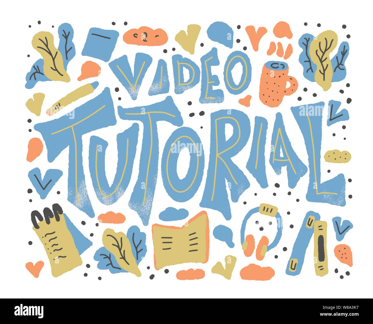 Video tutorial concept. Lettering with decoration in flat style. Vector ...